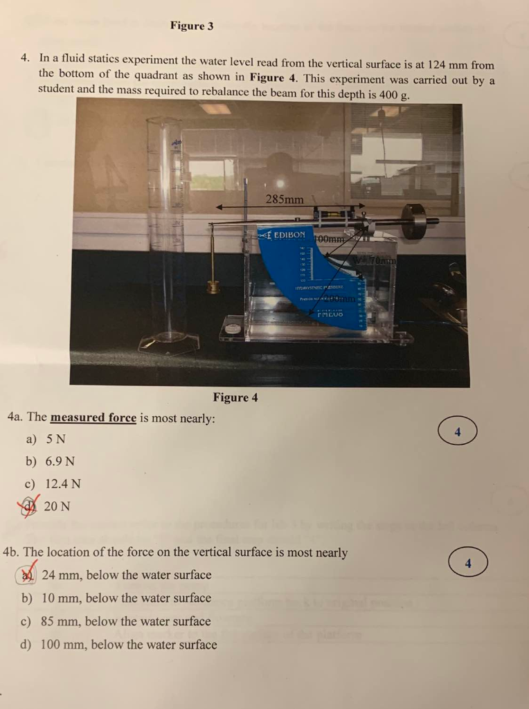 Solved Figure 3 4. In a fluid statics experiment the water | Chegg.com