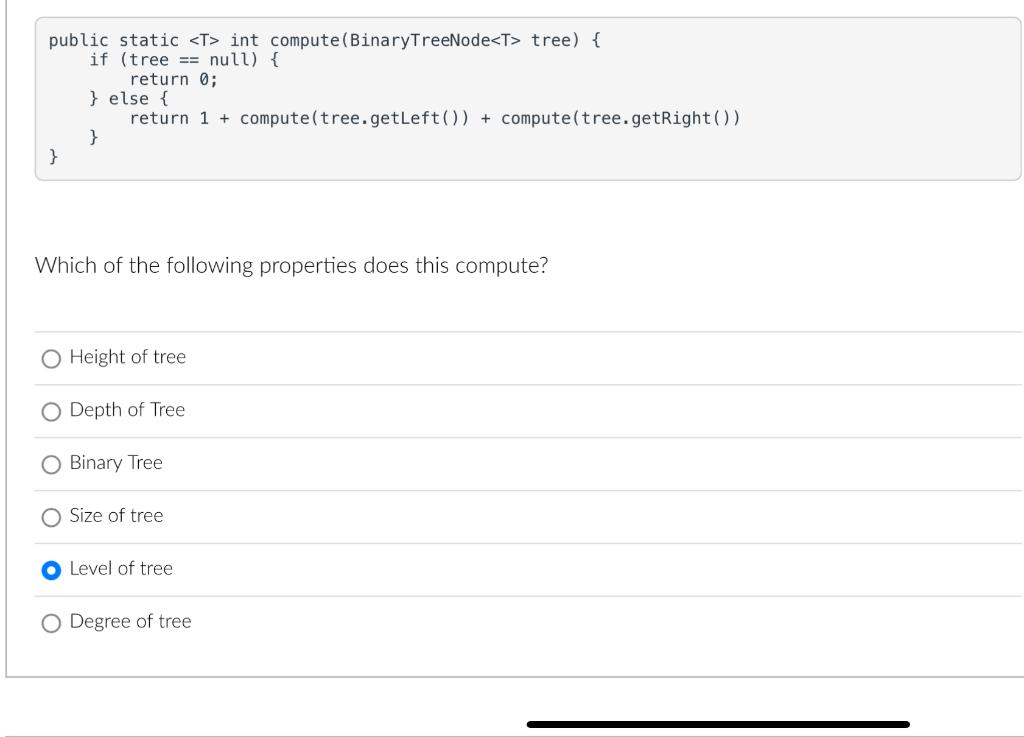 Solved public static int compute(BinaryTreeNode tree) \{ | Chegg.com