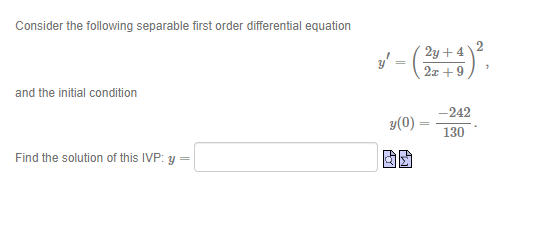 Solved Consider The Following Separable First Order