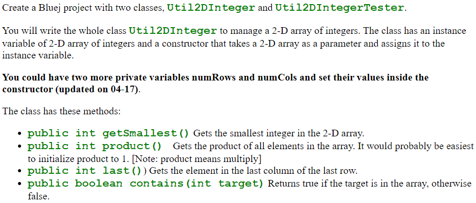 Solved Intro to CS class! Program involves 2-D array of | Chegg.com
