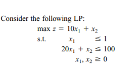 Solved Consider the following LP: max z = 10x + x2 s.t. X1 | Chegg.com