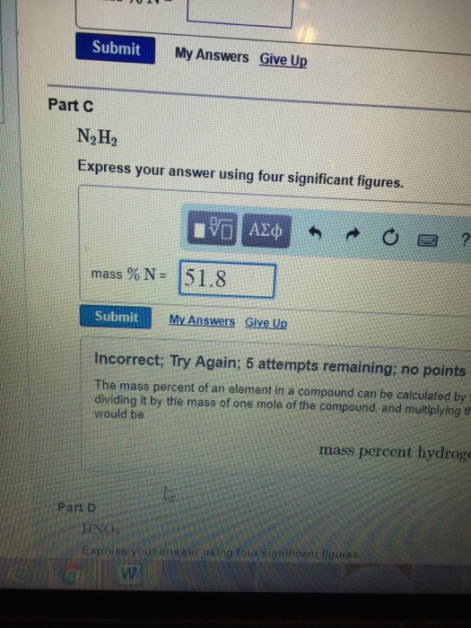 Solved Submit My Answers Give Up Part C N2H2 Express your | Chegg.com