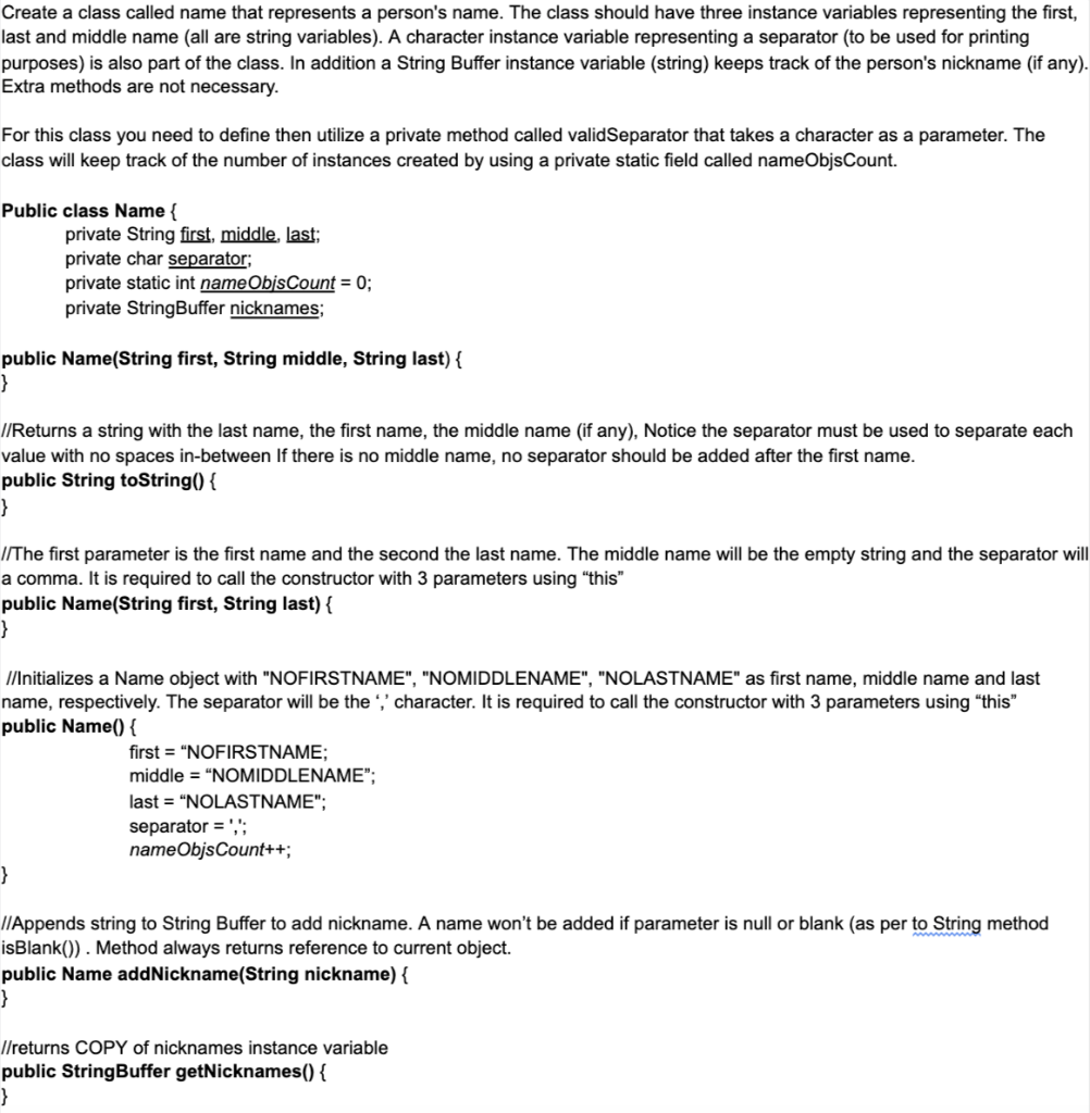Solved Create a class called name that represents a person's | Chegg.com