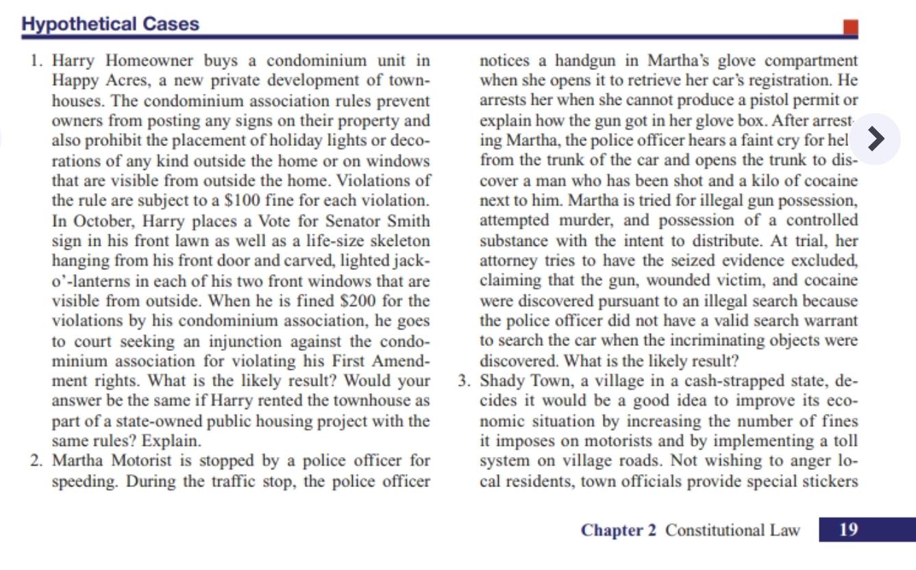 Hypothetical Cases 1. The legislature of the State of | Chegg.com