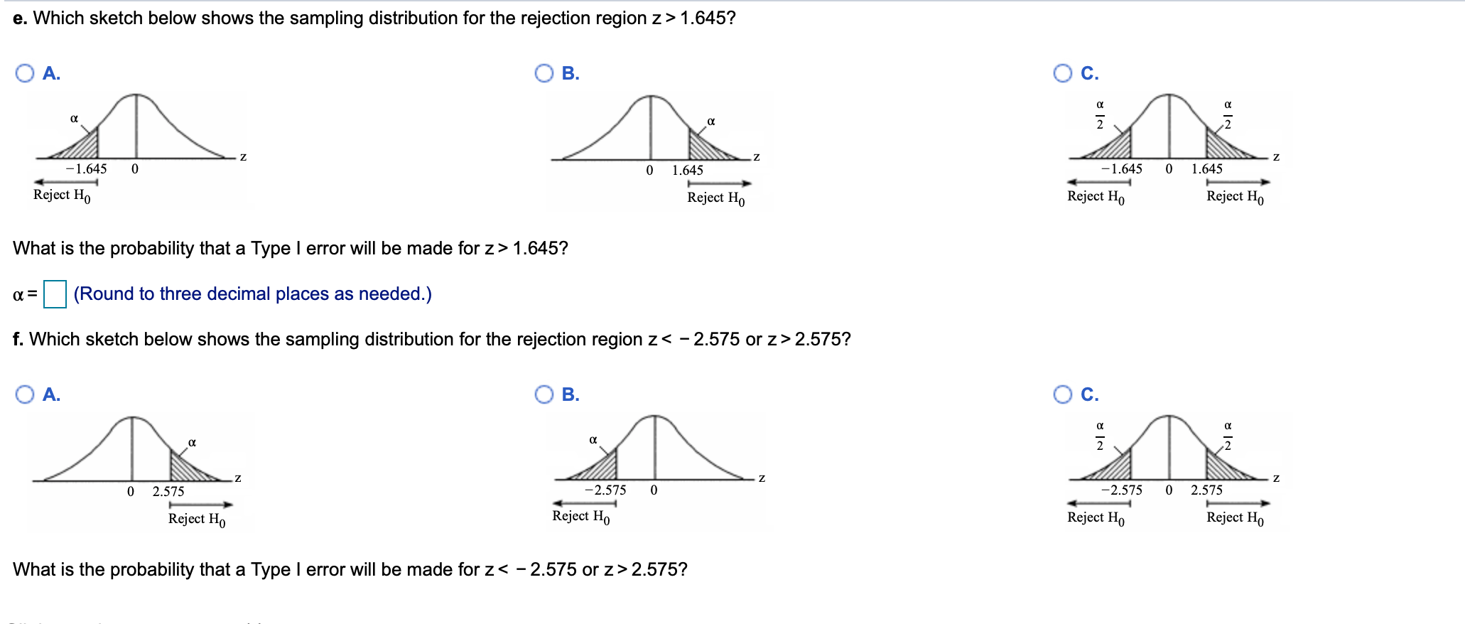 Solved For each of the following rejection regions, sketch | Chegg.com