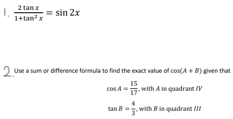 Solved 2 tan x = sin 2x 1+tan2 x 2 Use a sum or difference | Chegg.com