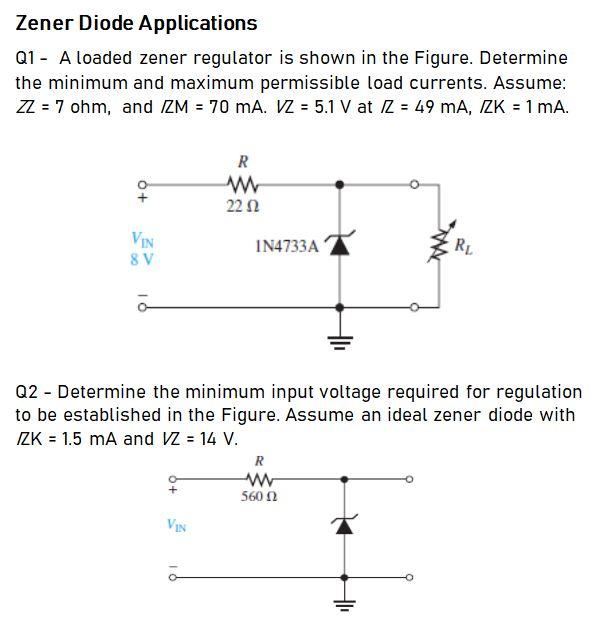 Solved Zener Diode Applications Q1 - A loaded zener | Chegg.com