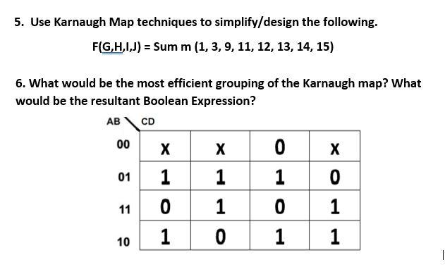 Solved 5. Use Karnaugh Map techniques to simplify/design the | Chegg.com