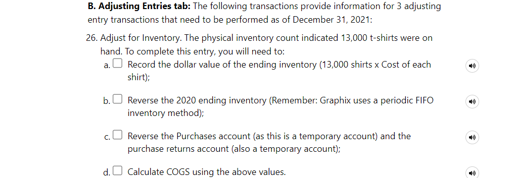 Solved B. ﻿Adjusting Entries tab: The following transactions | Chegg.com