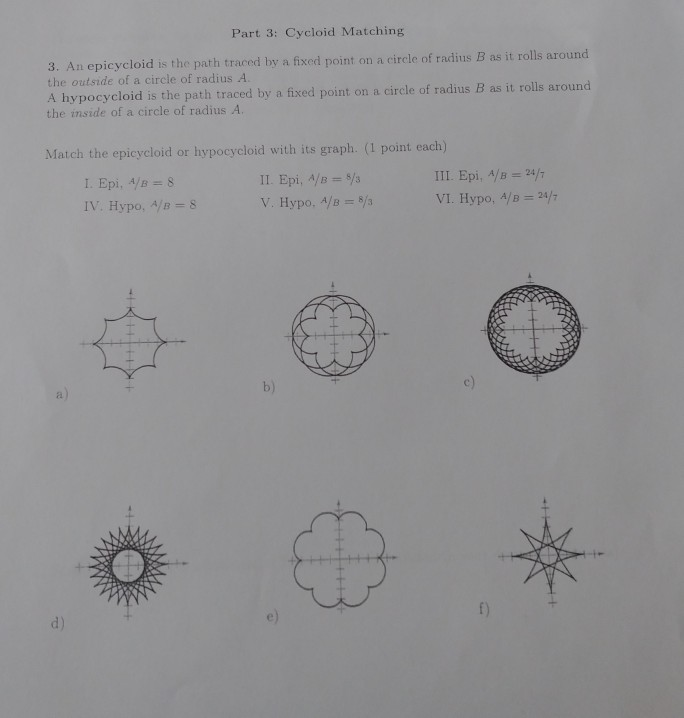 Solved Part 3: Cycloid Matching 3. An epicycloid is the path | Chegg.com