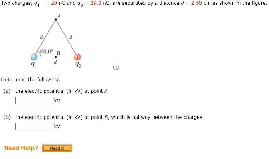Solved Two charges, q1=−20nC and q2=29.0nC, are separated by | Chegg.com