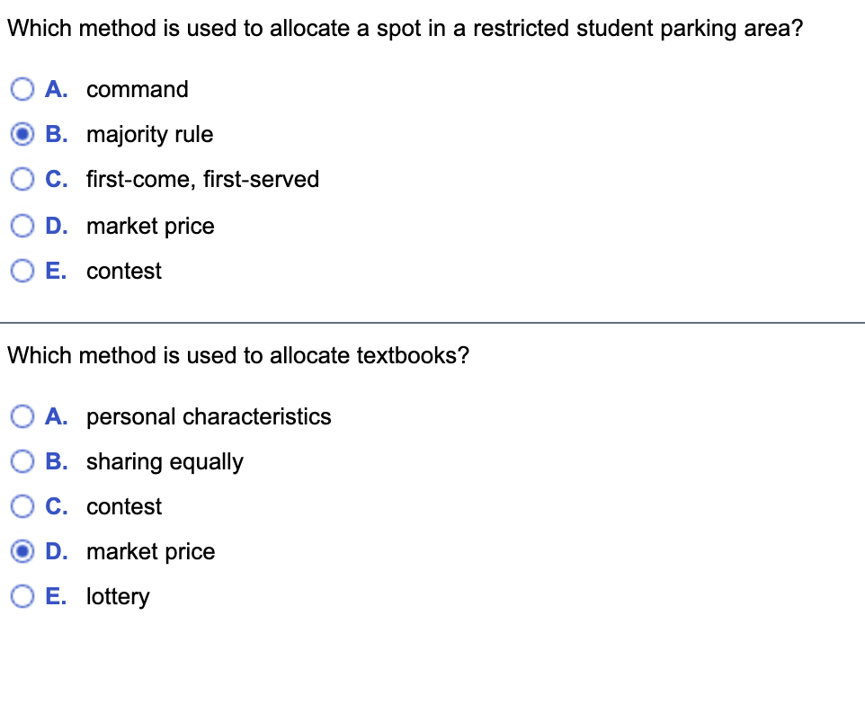 Solved Which Method Is Used To Allocate A Spot In A Chegg