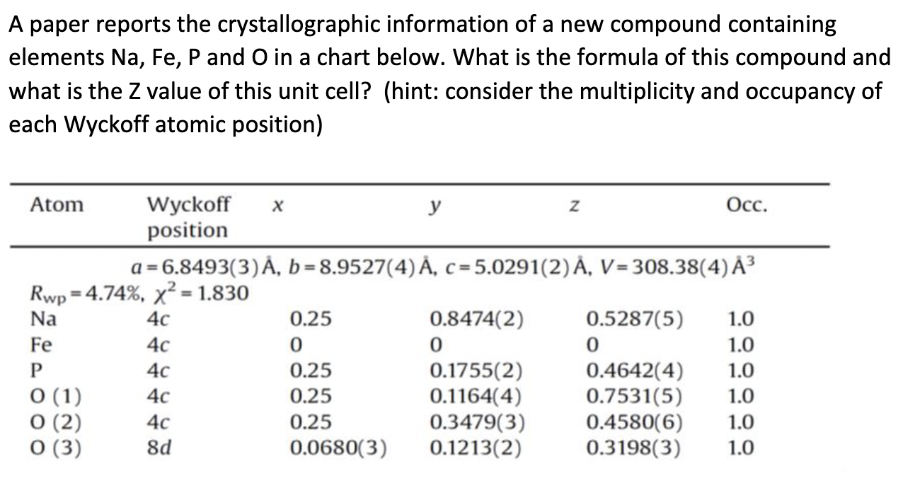 Solved A paper reports the crystallographic information of a | Chegg.com