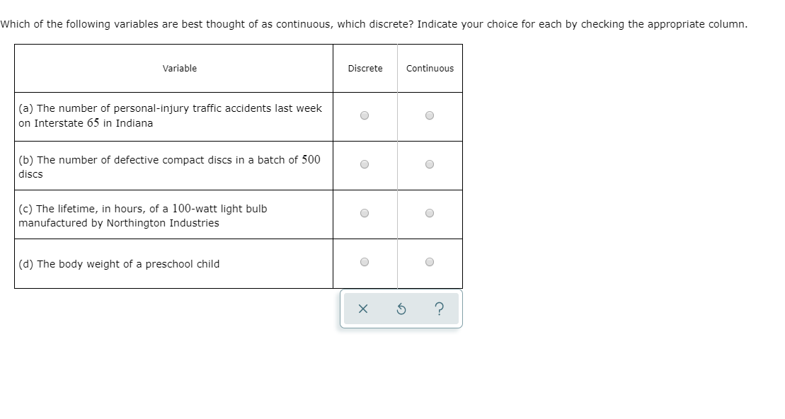 Solved Which of the following variables are best thought of | Chegg.com