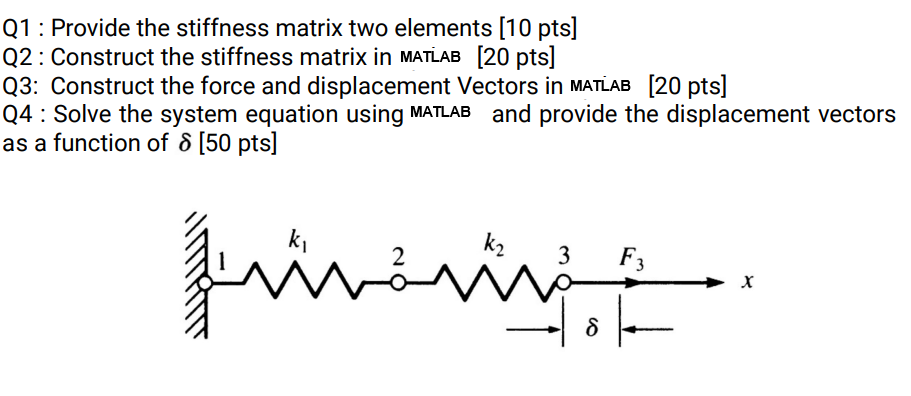 Solved Q1 : Provide the stiffness matrix two elements [10 | Chegg.com