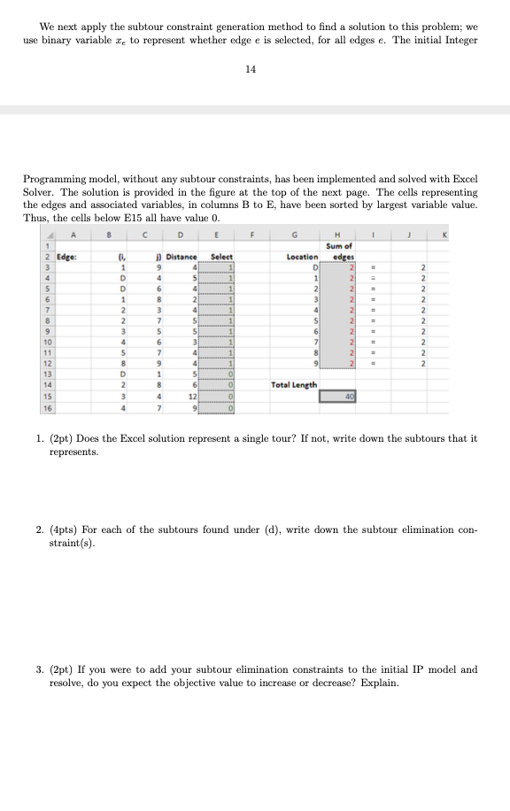 Solved We next apply the subtour constraint generation | Chegg.com