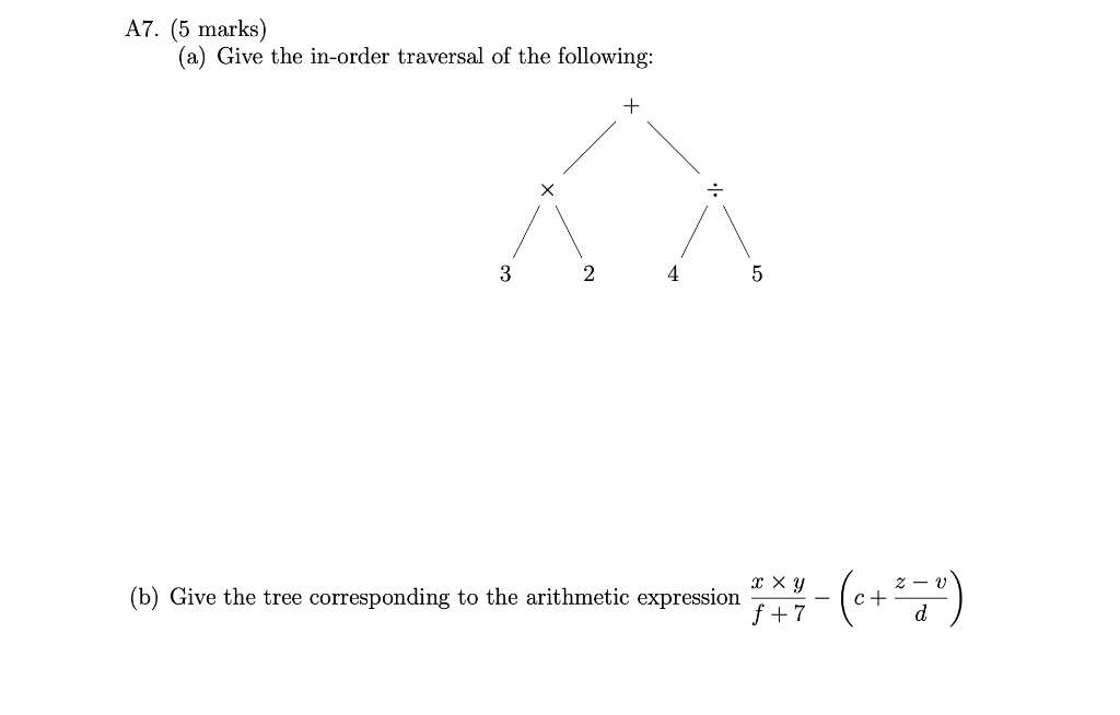Solved A7. (5 marks) (a) Give the in-order traversal of the | Chegg.com