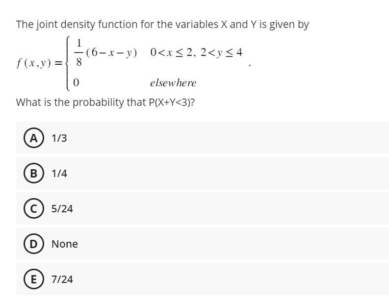 Solved The Joint Density Function For The Variables X And Y 9459