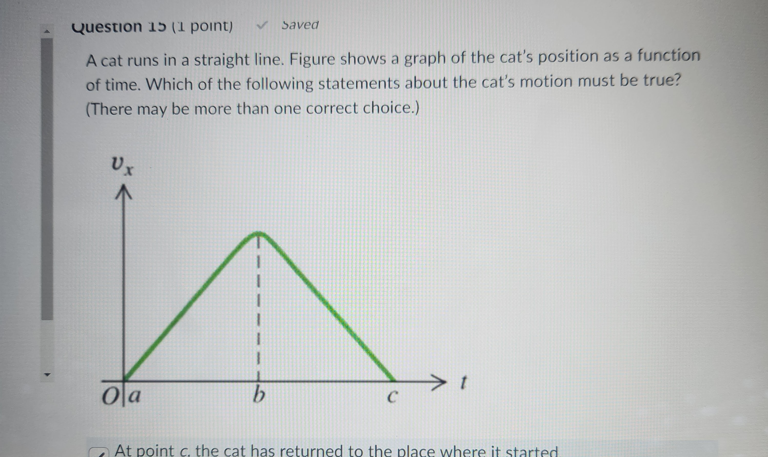 Solved Question 10 (1 ﻿point)A cat runs in a straight line. | Chegg.com