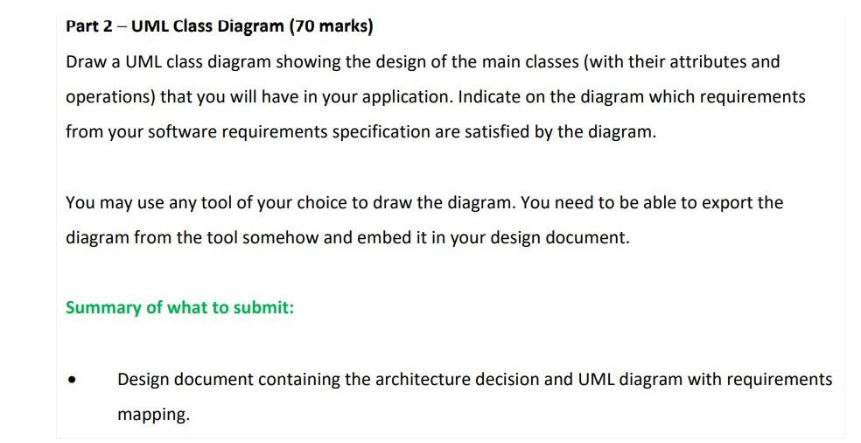 Solved Part 2 - UML Class Diagram (70 marks) Draw a UML | Chegg.com