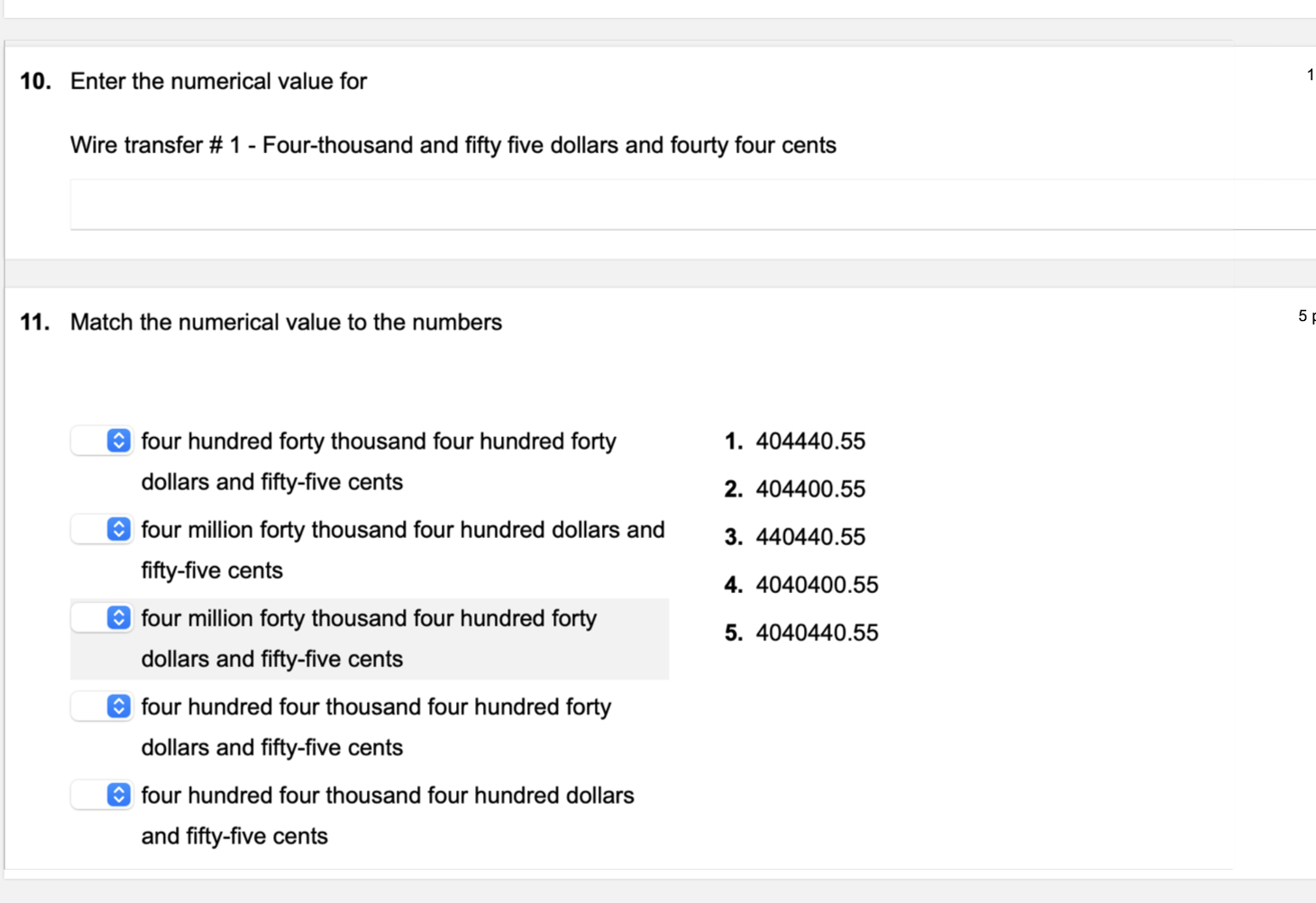 10. Enter the numerical value for Wire transfer # 1 - | Chegg.com