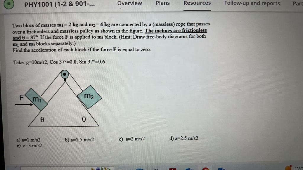 Solved Two blocs of masses m1=2 kg and m2=4 kg are connected | Chegg.com