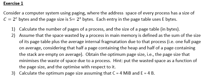 Solved Exercise 1 Consider a computer system using paging, | Chegg.com