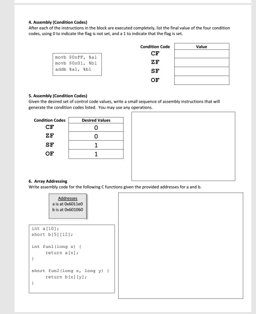 4. Assembly (Condition Codes) After each of the | Chegg.com