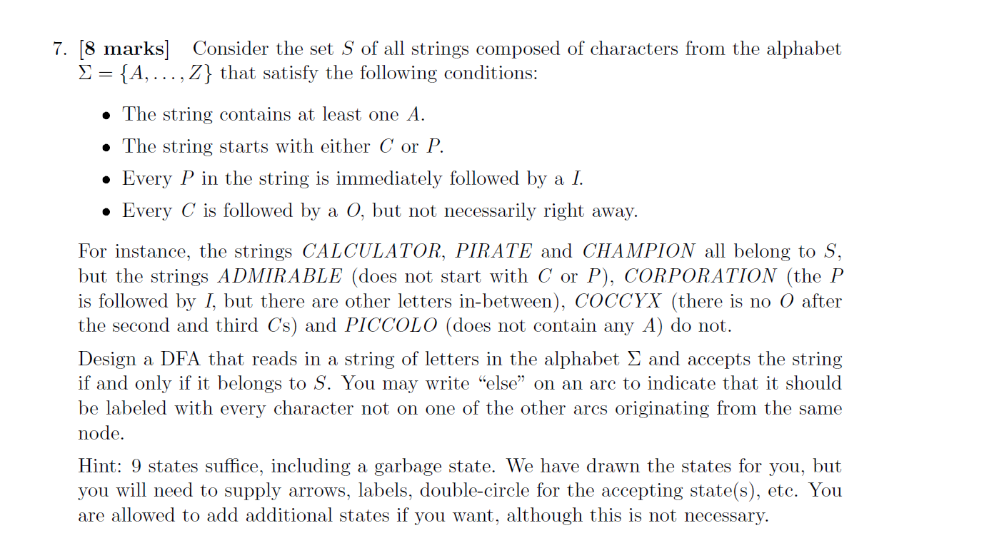 7. [8 marks] Consider the set S of all strings | Chegg.com