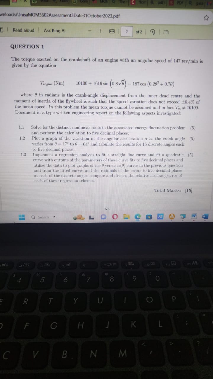 Solved The torque exerted on the crankshaft of an engine | Chegg.com