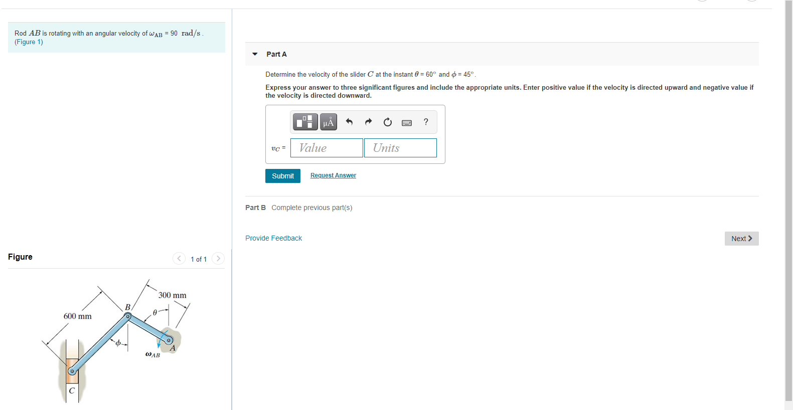 Solved Rod AB is rotating with an angular velocity of WAB = | Chegg.com