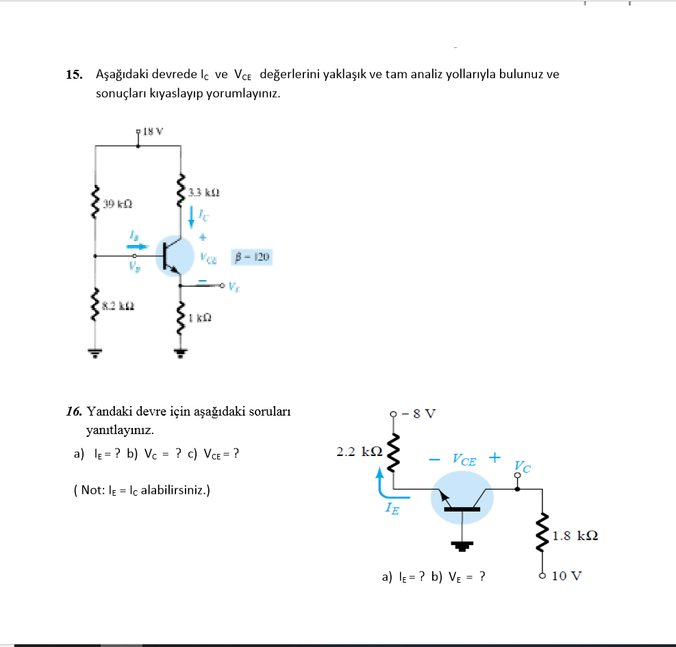 Solved 15.In the circuit below, find the IC and VCE values | Chegg.com