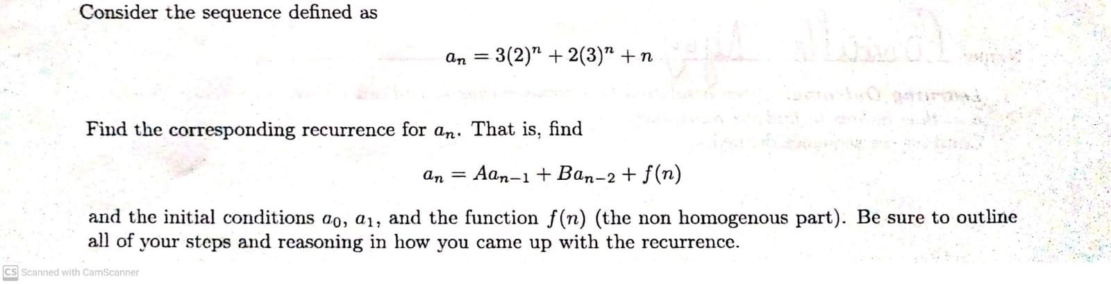 Solved Consider the sequence defined as an=3(2)n+2(3)n+n | Chegg.com