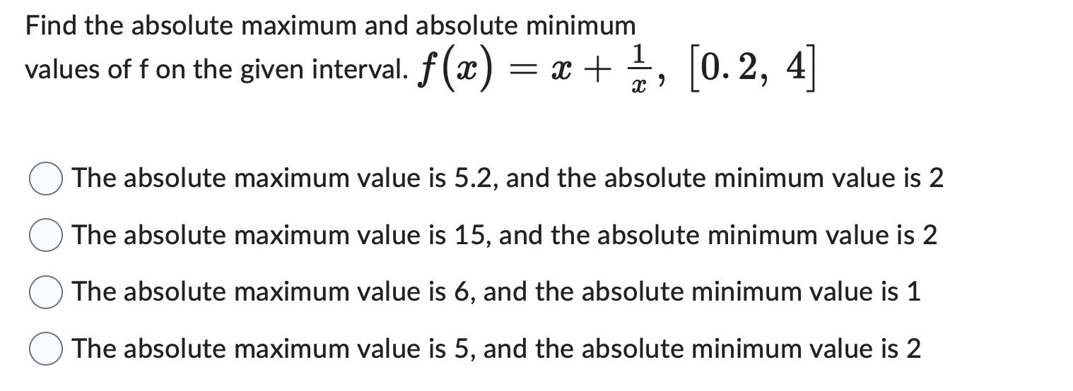 Solved Find the absolute maximum and absolute minimum values | Chegg.com