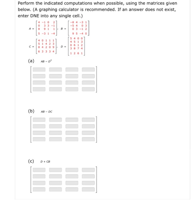 Solved Perform The Indicated Computations When Possible 