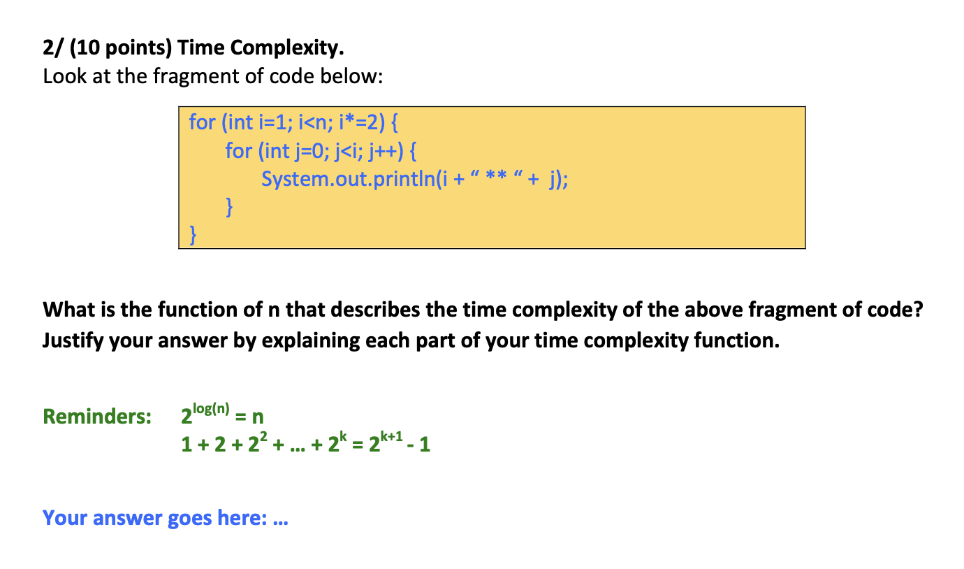 Solved What is the function of n that describes the time | Chegg.com