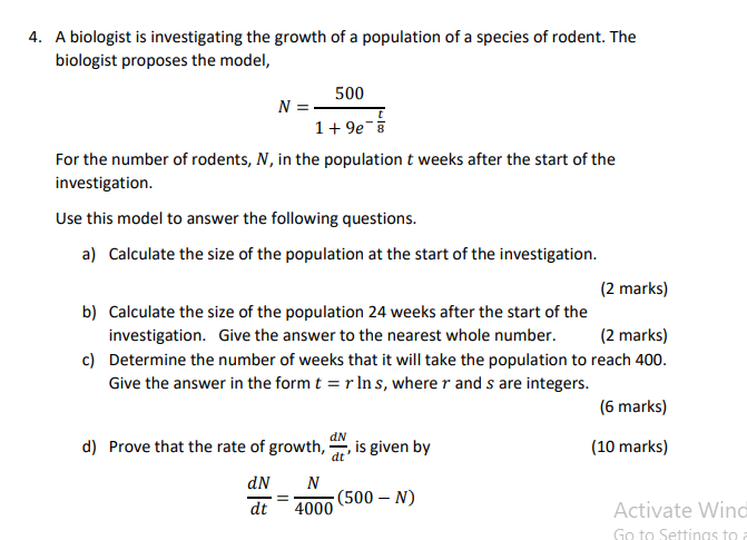 Solved A biologist is investigating the growth of a | Chegg.com