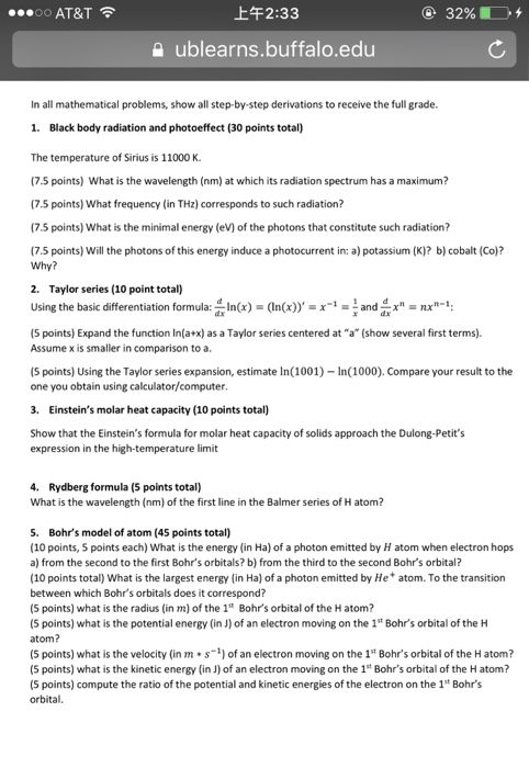 Solved 00 AT&T 上午2:33 을 ublearns.buffalo.edu In all | Chegg.com