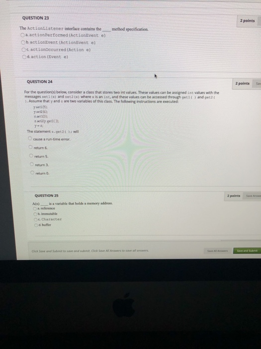 Solved QUESTION 23 2 points The ActionListener interface | Chegg.com