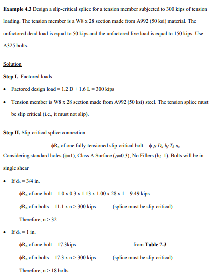 Solved Example 4.3 Design a slip-critical splice for a | Chegg.com