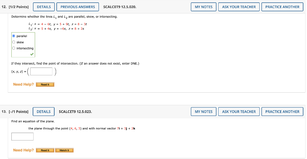 Solved Determine Whether The Lines L1 And L2 Are Parallel