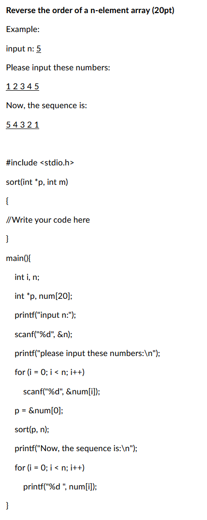 Solved Reverse the order of a n-element array (20pt) | Chegg.com