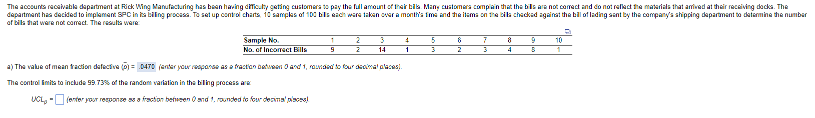 Solved a) The value of mean fraction defective i (enter your | Chegg.com
