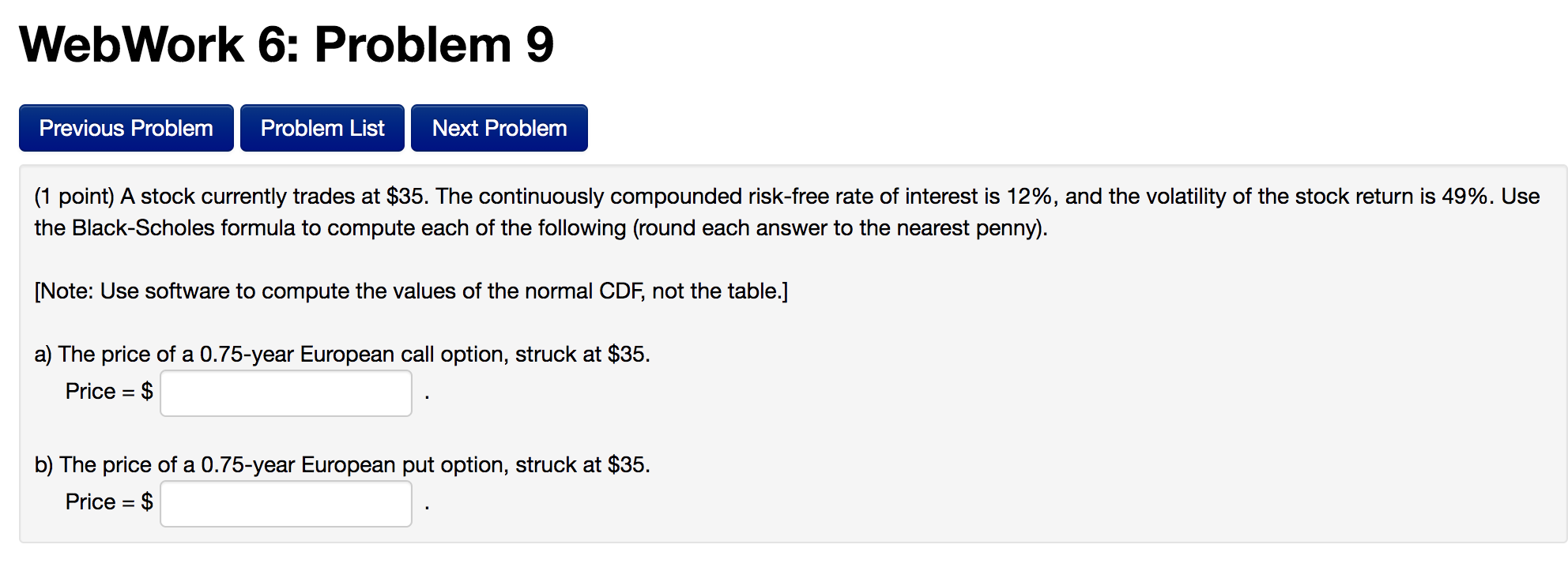 Solved WebWork 6: Problem 9 Previous Problem Problem List | Chegg.com