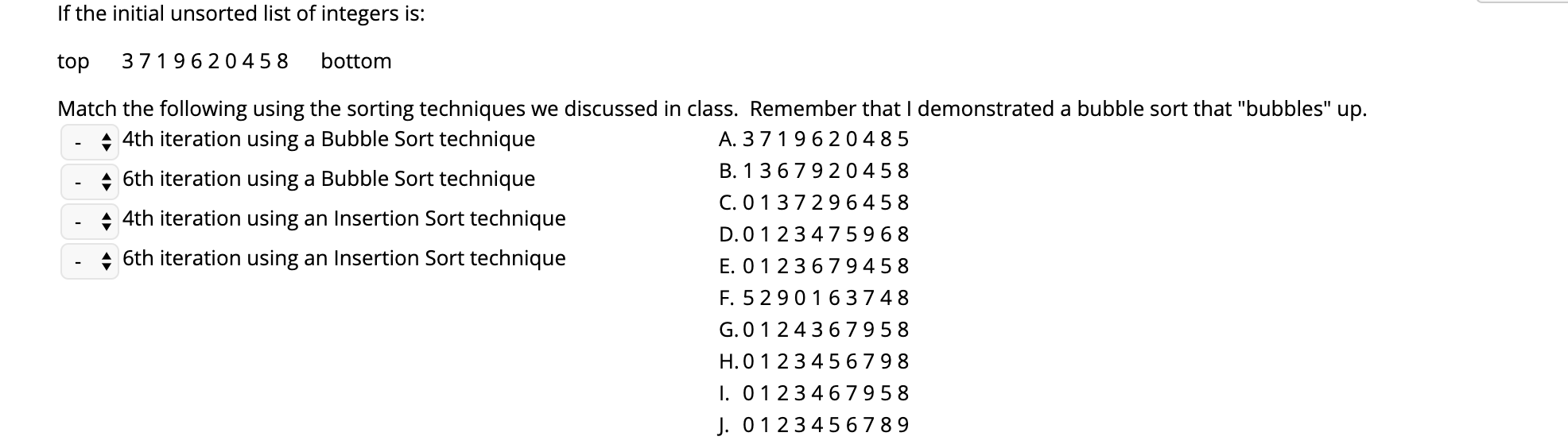 Solved If the initial unsorted list of integers is: top | Chegg.com