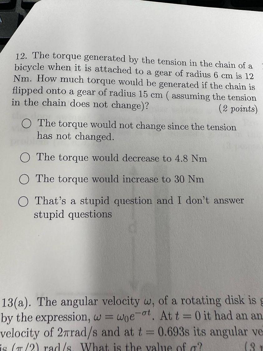 12. The torque generated by the tension in the chain | Chegg.com