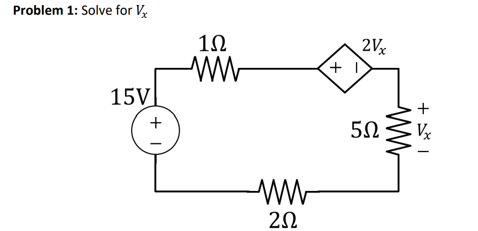 Solved Problem 1: Solve for Vx 2Vx 1.22 WW + 15V + 5.12 WW + | Chegg.com Solved Problem 1: Solve for Vx 2Vx 1.22 WW + 15V + 5.12 WW + | Chegg.com