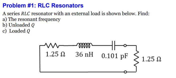 Solved Problem #1: RLC Resonators A series RLC resonator | Chegg.com