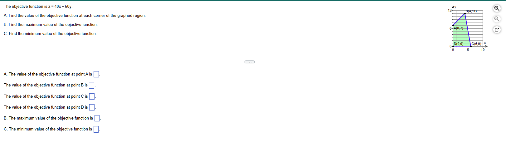 Solved The Objective Function Is Z 40x 60y A Find The