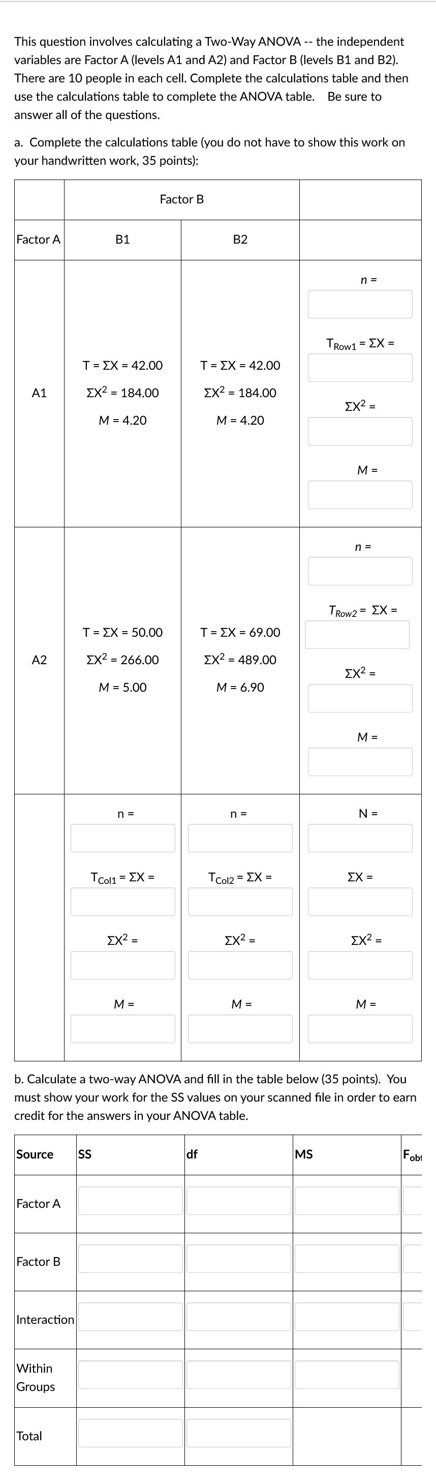 Solved This question involves calculating a Two-Way ANOVA -- | Chegg.com
